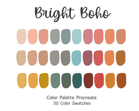 Bright Boho Procreate Color Palette Color Swatches Instant Etsy Colors For Skin Tone Color