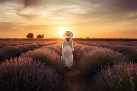 Premium Photo Woman Lavender Field Generate Ai