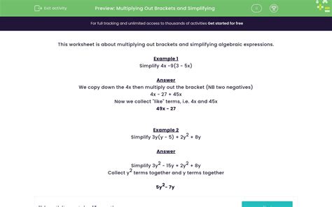 Expand Single Brackets And Simplify Worksheet EdPlace