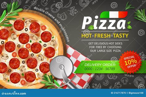 Realistic Detailed 3d Pizza Ads Banner Concept Poster Card Vector