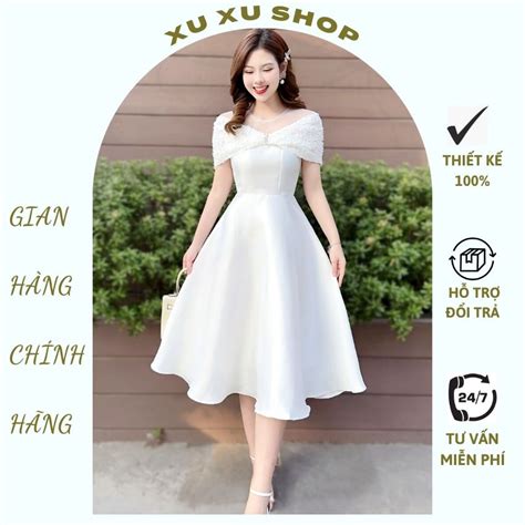 Đầm Dự Tiệc Tafta Trắng Sang Trọng Xu Xu Shop Váy Thiết Kế đi Sự Kiện ăn Cưới Dạ Hội Cực Nổi