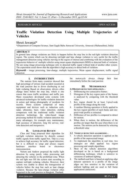 Traffic Violation Detection Using Multiple Trajectories Of Vehicles Pdf