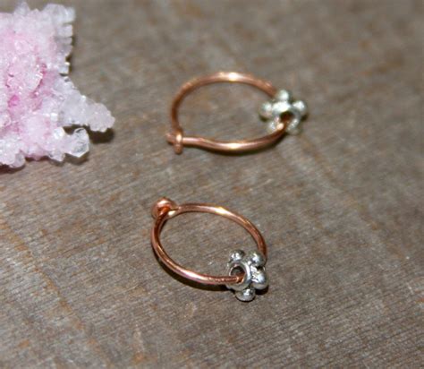 Piercing Earrings Copper With Silver Bead Wrapped Hoops