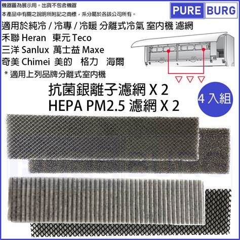 4入組hepa銀離子濾網適用於純冷冷專冷暖分離式冷氣禾聯 東元 三洋 萬士益 奇美 美的 格力 海爾 Pchome 24h購物