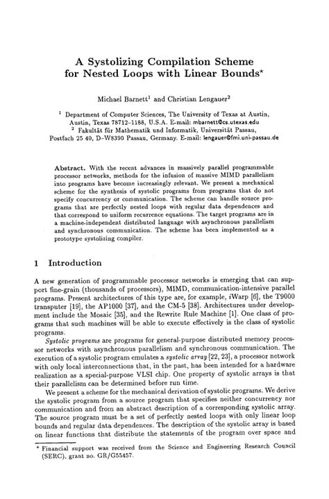 Pdf A Systolizing Compilation Scheme For Nested Loops With Linear Bounds