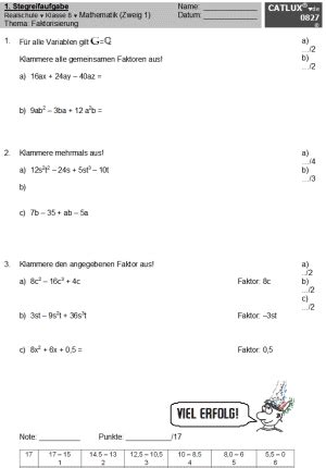Extemporalen Stegreifaufgaben Mathematik Klasse Realschule Catlux