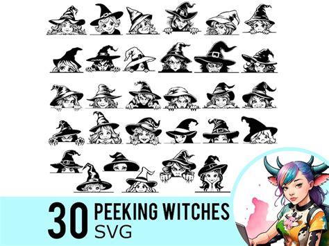 Peeking Witch Svg Clipart Halloween Witches Face Silhouette Etsy