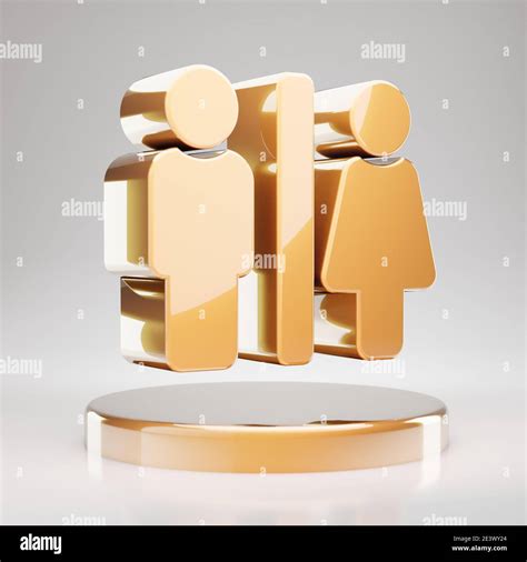 Restroom Icon Yellow Gold Restroom Symbol On Golden Podium 3d