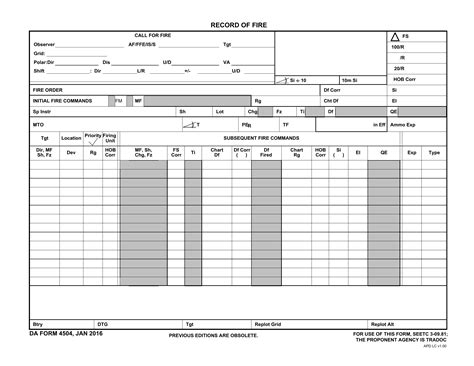 Da Form 4504 Record Of Fire Document Template