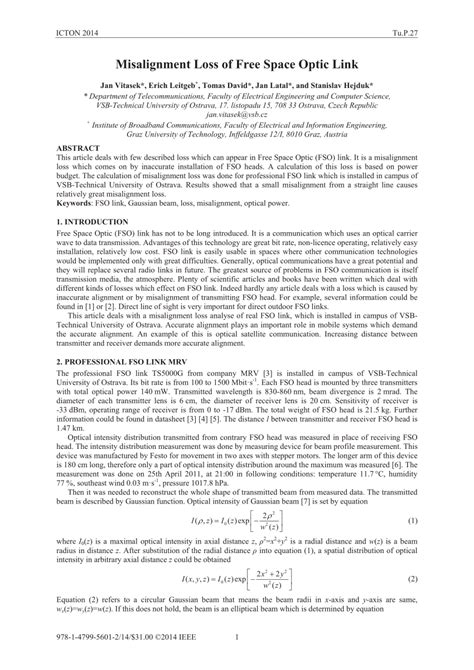 Pdf Misalignment Loss Of Free Space Optic Link