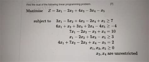 solved find the dual of the following linear programming