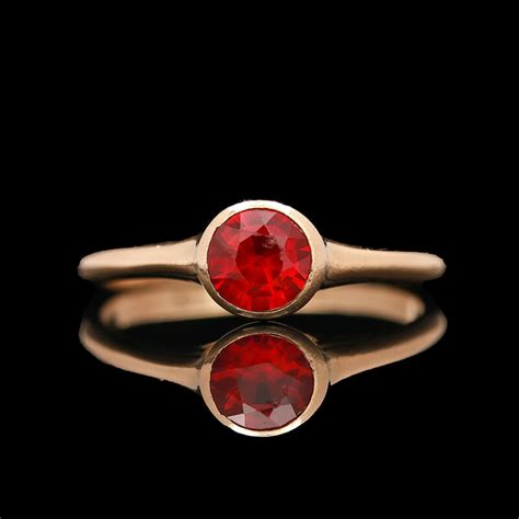 Antique 10k Yellow Gold And Ruby Colored Glass Paste Ring Sindur Style