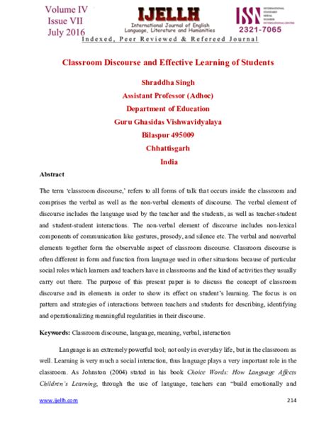 Pdf Classroom Discourse And Effective Learning Of Students