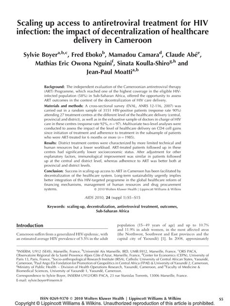 Pdf Scaling Up Access To Antiretroviral Treatment For Hiv Infection