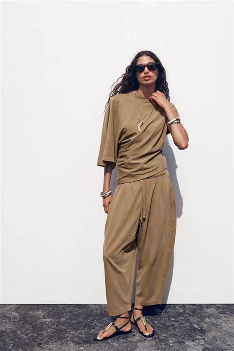 Pantalon Large 78 DÉlavÉ Marron Foncé Zara Suisse Switzerland