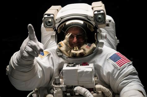 Premium Photo Astronaut Pointing Forward Against Black Sky Background