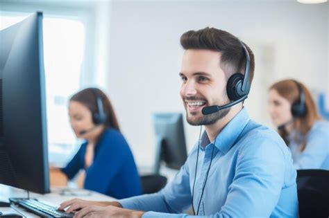 Premium Photo Man With Headset Working On Computer