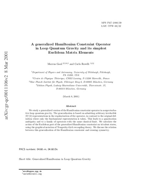 Pdf A Generalized Hamiltonian Constraint Operator In Loop Quantum