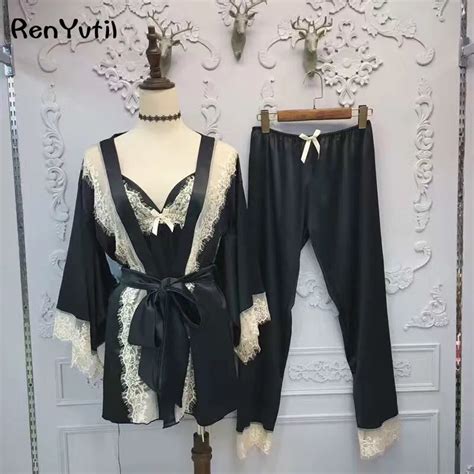 Renyvtil High End Spring Summer Womens Silk Satin Lace Stitching