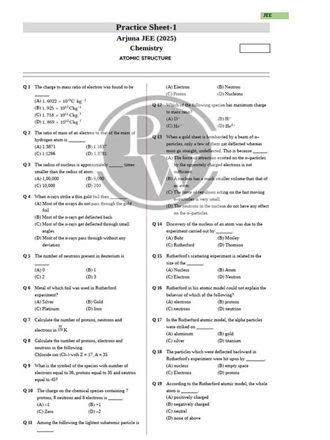 Pw Practice Sheet Pdf Atoms Teaching Methods And Materials