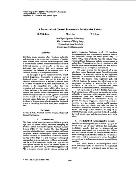 Pdf A Decentralized Control Framework For Modular Robots