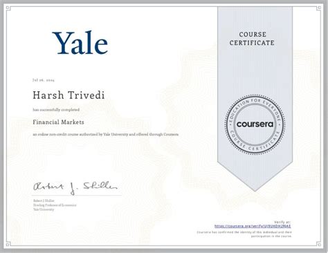 Harsh Trivedi On Linkedin Hey Folks I Am Happy To Share My Financial Market Certification Yale