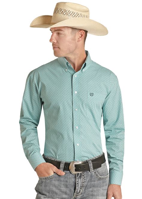 Panhandle Mens Select Geo Poplin Print Mens Shirt Fredericksburg