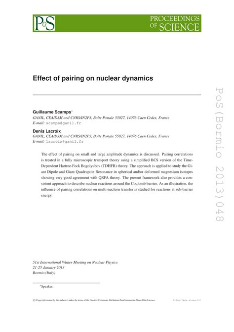 Pdf Effect Of Pairing On Nuclear Dynamic