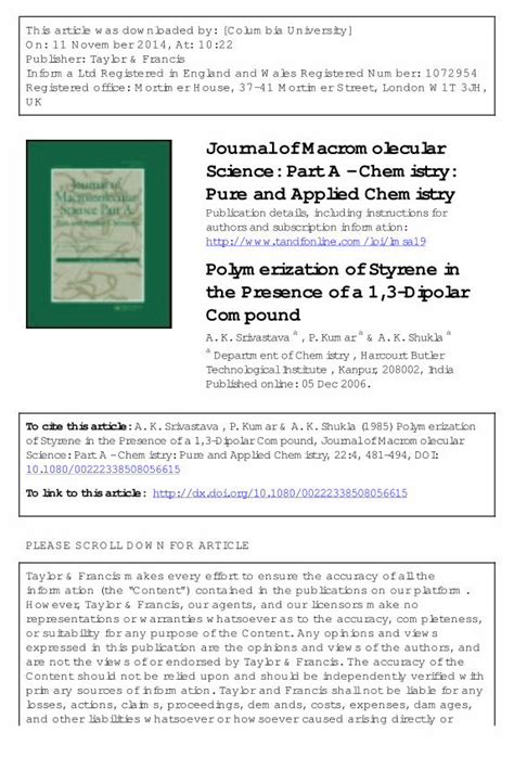 Pdf Polymerization Of Styrene In The Presence Of A 1 3 Dipolar
