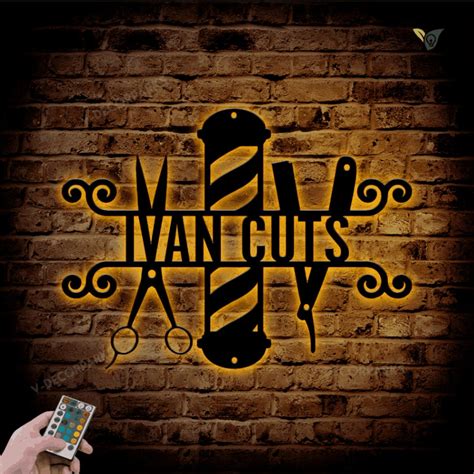 Custom Barber Shop Name Metal Sign With Leds Wall Art Personalized