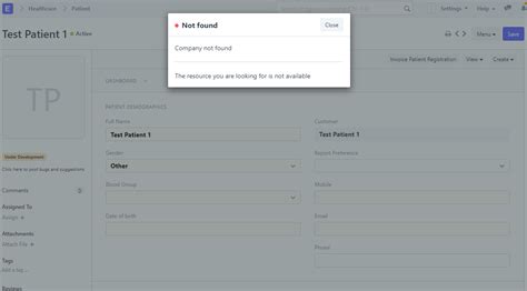 Healthcare Company Not Found Error Issue Frappe Health GitHub