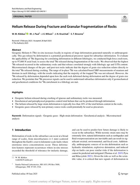 Pdf Helium Release During Fracture And Granular Fragmentation Of Rocks