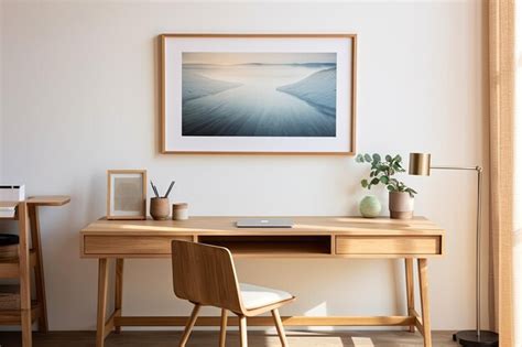 Premium AI Image Wooden Desk In A Minimalist Sunny Home Space