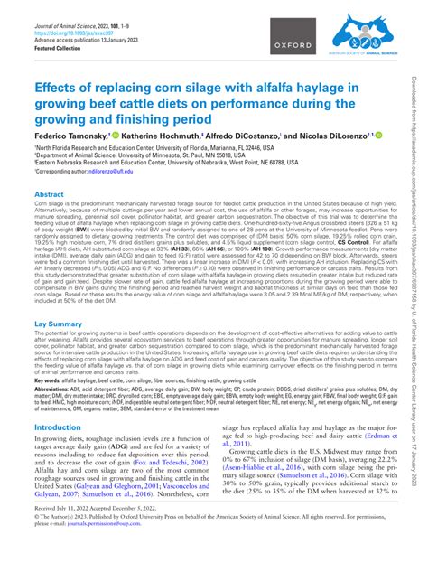 Pdf Effects Of Replacing Corn Silage With Alfalfa Haylage In Growing