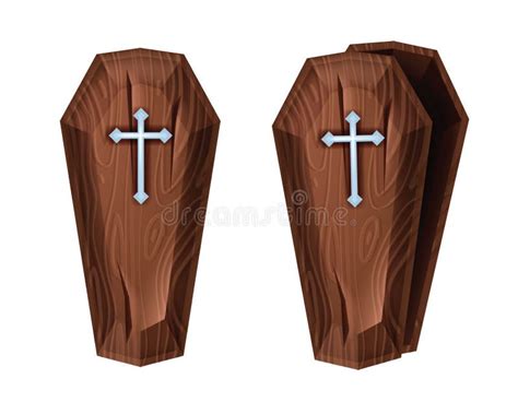 Halloween Wooden Coffin Vector Icon Cartoon Spooky Cemetery Box Metal