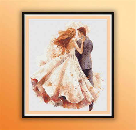 Watercolor Bride And Groom Counted Cross Stitch PDF Pattern Wedding