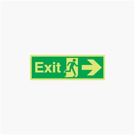 150x450mm Night Glow Luminescent Exit Arrow Right Self Adhesive Signs