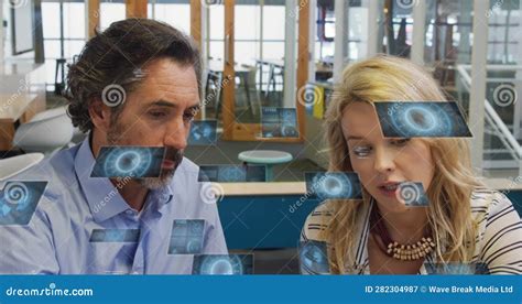 Animation Of Radars Globe Graphs Over Diverse Coworkers Discussing