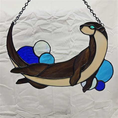 Playful Otter Stained Glass Suncatcher Limited Edition Ready To Ship