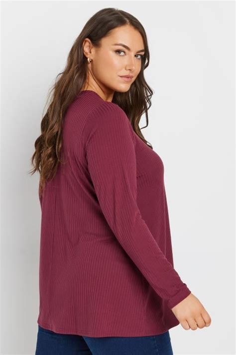 Yours Plus Size Burgundy Red Ribbed Swing T Shirt Yours Clothing