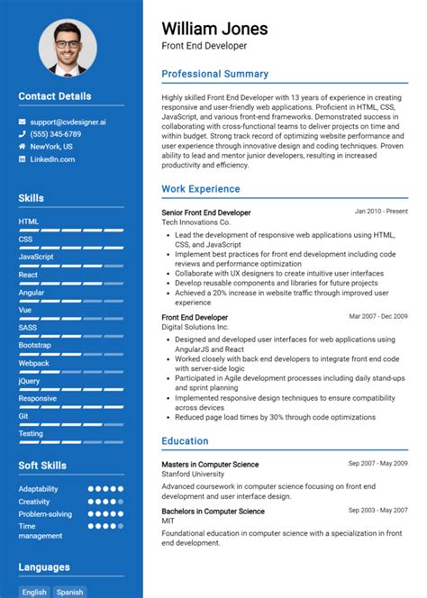 Front End Developer Cv Examples Templates For Cvdesigner Ai