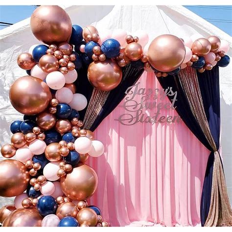 115pcs Navy Pink Balloons Arch Blue Rose Gold Metallic Balloon Garland