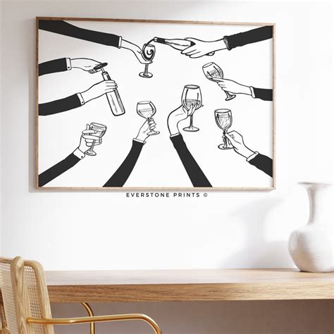 Cheers Wine Print Bar Cart Art Cocktail Print Cocktail Bar Etsy