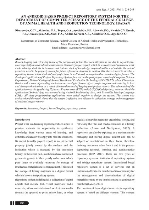 pdf an android based project repository system for the department of
