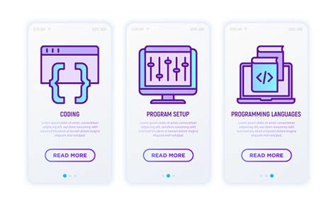 프로그래밍 얇은 라인 아이콘 설정 코딩 프로그램 설정 프로그래밍 언어 사용자 모바일 인터페이스에 대 한 현대 벡터 일러스트 레이 션 컴퓨터 언어에 대한 스톡 벡터 아트 및