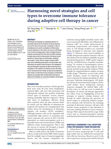Pdf Harnessing Novel Strategies And Cell Types To Overcome Immune