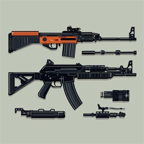 Premium Vector Rifle Shotgun Set And Equipment Vector Illustration