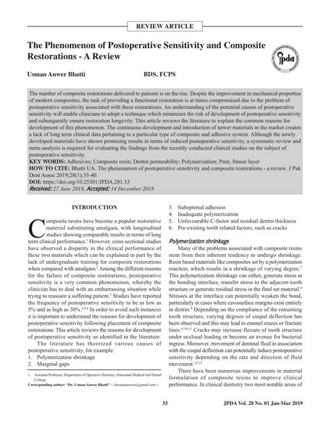 Pdf The Phenomenon Of Postoperative Sensitivity And Composite Restorations A Review