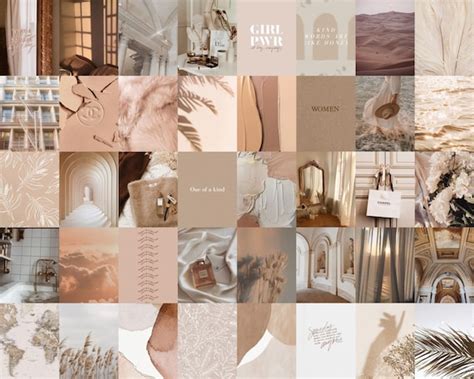 Beige Wall Collage Kit Tan Aesthetic Digital Prints Wall Etsy Uk