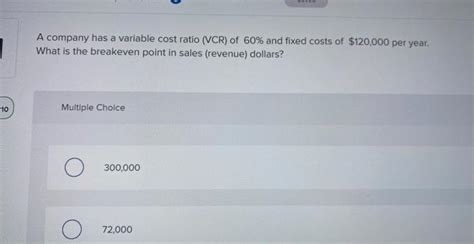 Solved A Company Has A Variable Cost Ratio VCR Of 60 And Chegg Com